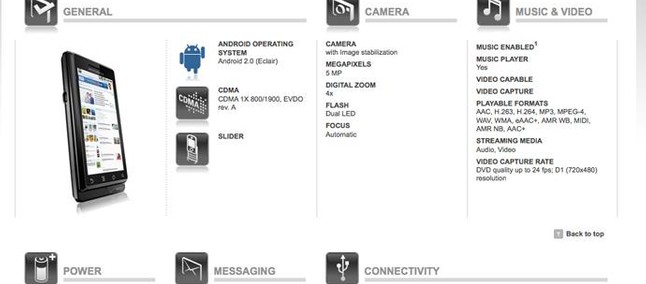 Motorola Droid: site entra e sai do ar, mas revela especificações ...